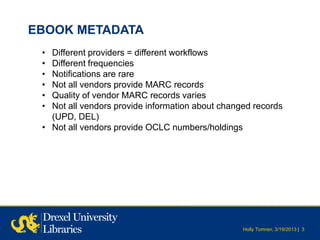 Time Saving Tools for E-book Metadata Management | PPT