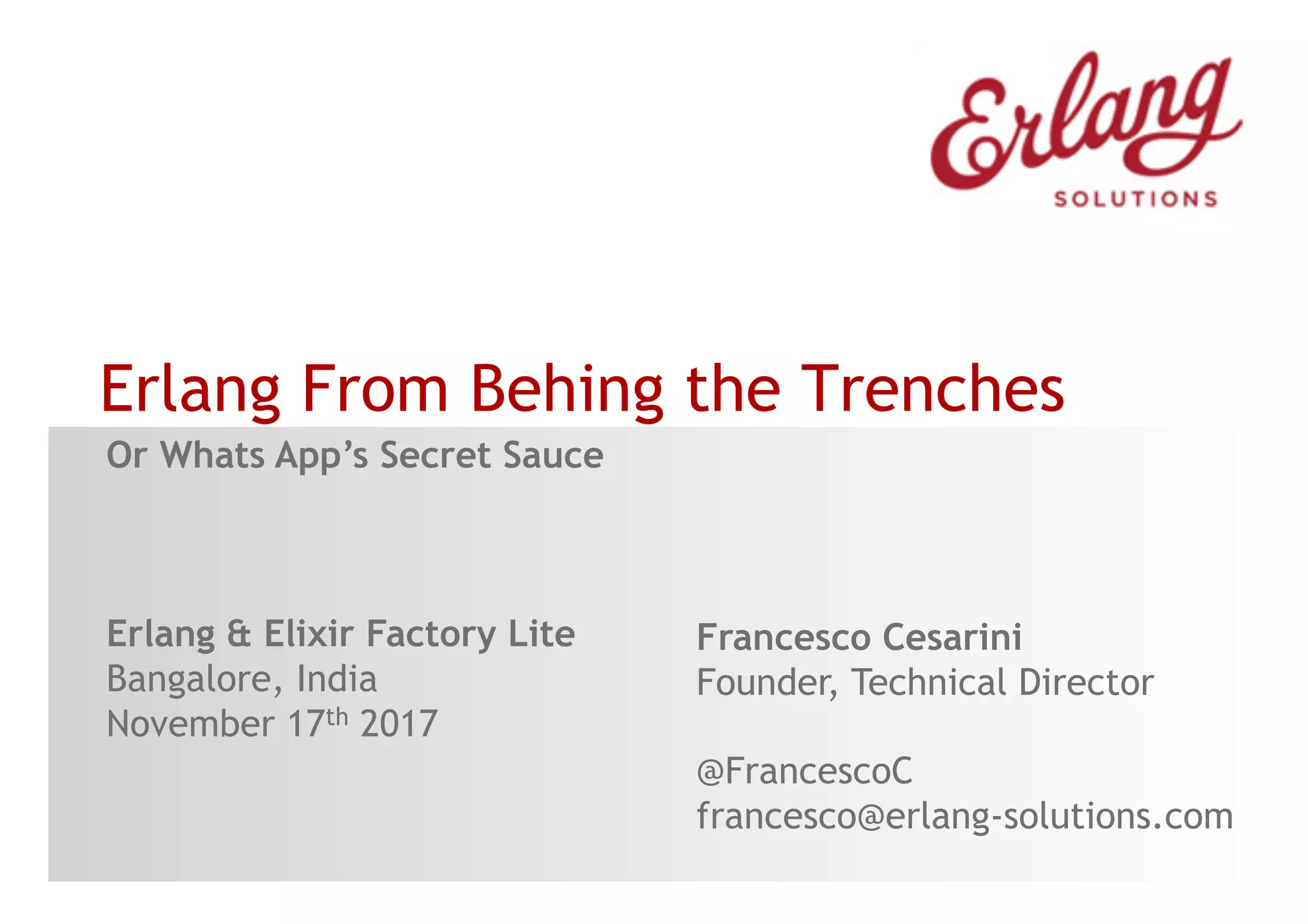 Erlang from behing the trenches by Francesco Cesarini | PDF