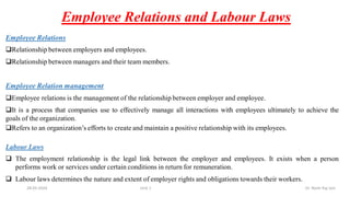 employee relation and labour laws notes mba | PDF