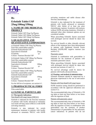 Erlotinib Tablet USP Taj Pharma SmPC | PDF