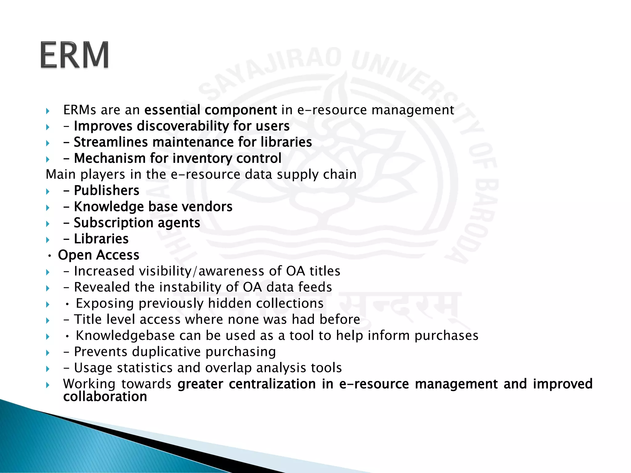 Electronic Resources Management(ERM): Issues and Challenges | PPT