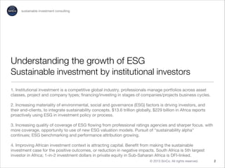 SinCo briefing on Institutional Investors, Sustainable Investment and ESG in Capital Budgeting | PDF