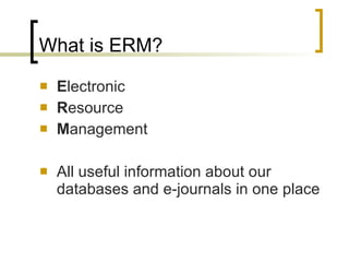 ERM Project – Briefing For Docs Team | PPT