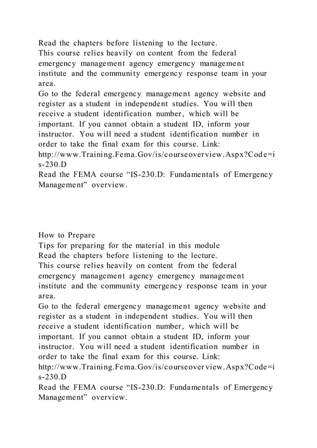 ERM 1200 Introduction to Emergency ManagementModule 1 Chapter | PDF