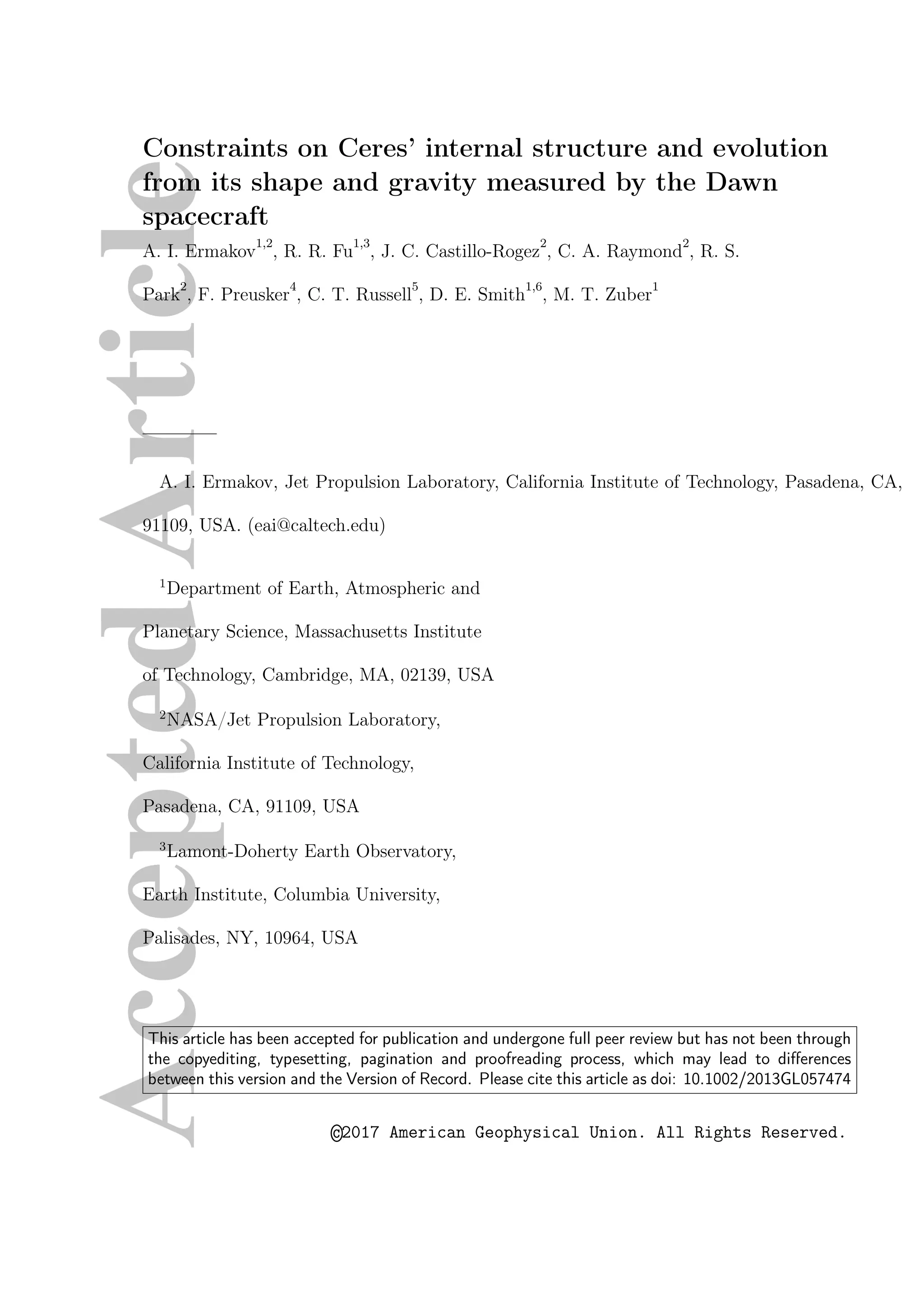 Constraints on Ceres’ internal structure and evolution from its shape ...