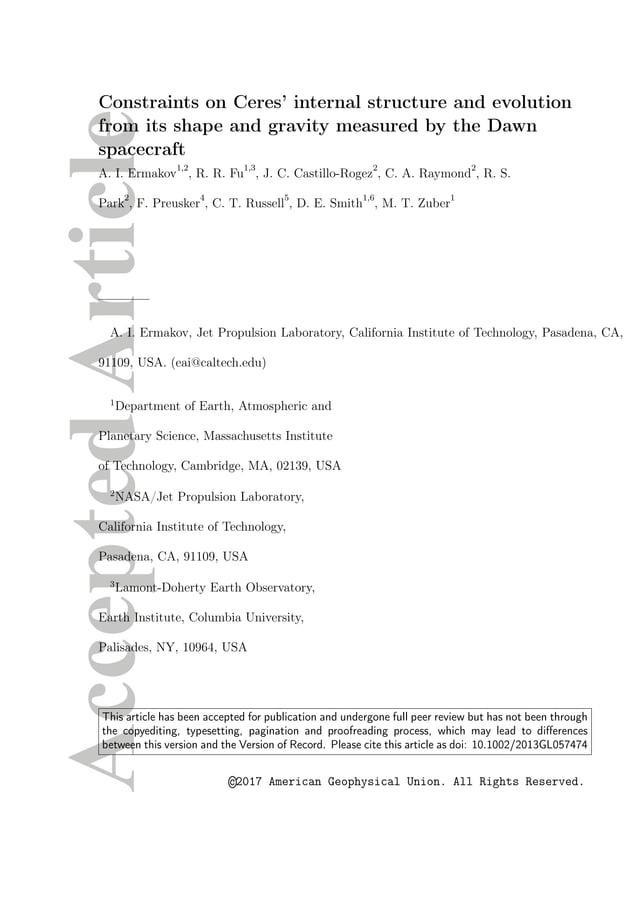 Constraints on Ceres’ internal structure and evolution from its shape and gravity measured by ...