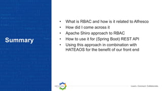 Alfresco DevCon 2018: Role Based Access Control with Apache Shiro | PPT