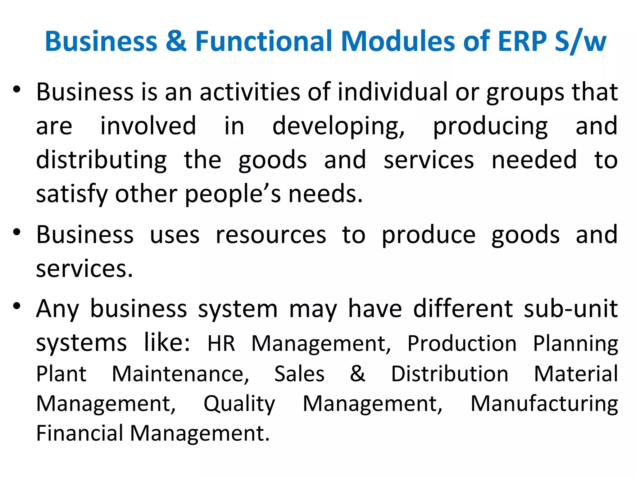 Functional Modules of ERP By Dr. B. J. Mohite | PPT
