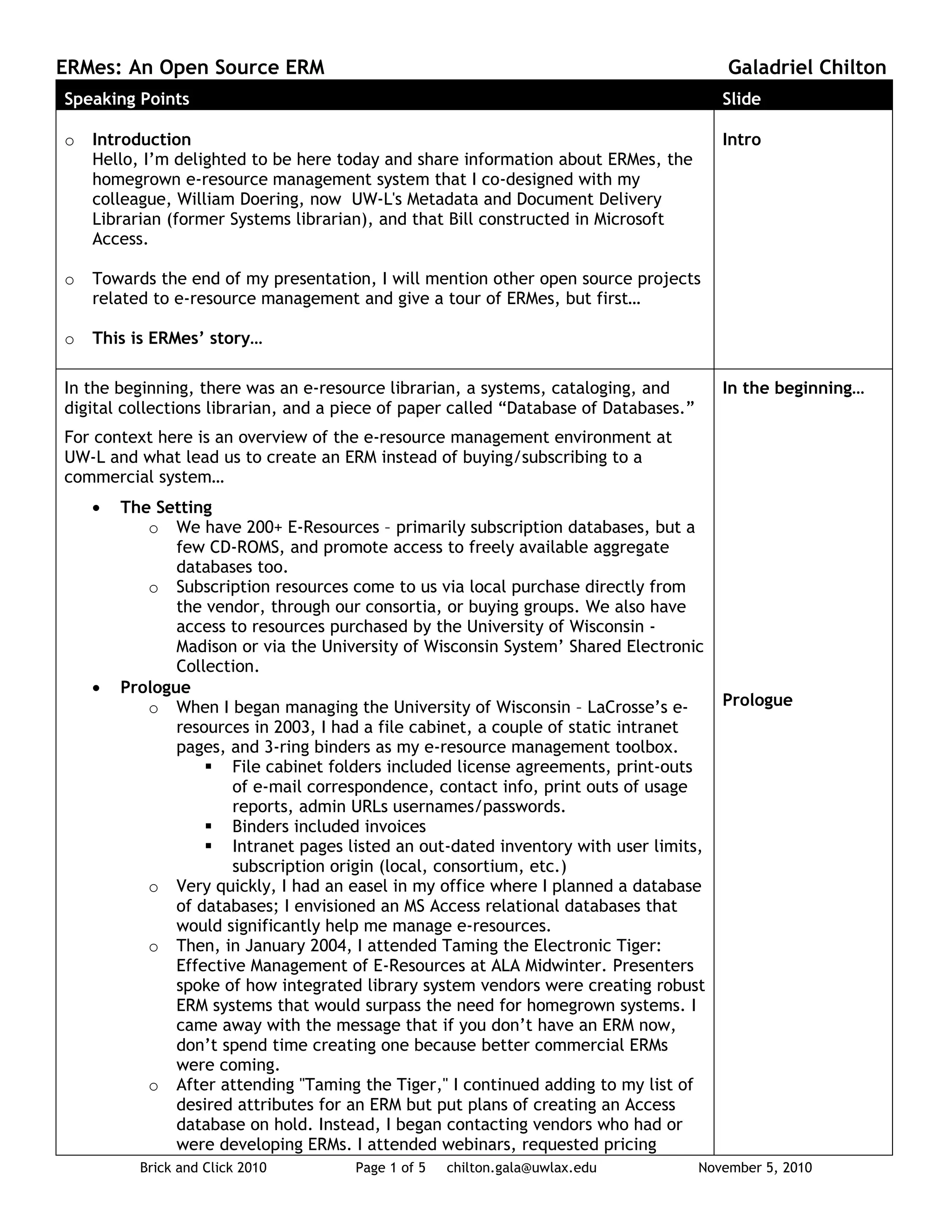 ERMes: An Open Source ERM (Speaker's Notes) | PDF