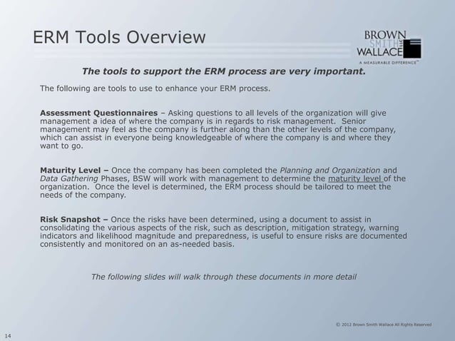 Erm Presentation Bsw Approach And Methodology Ppt