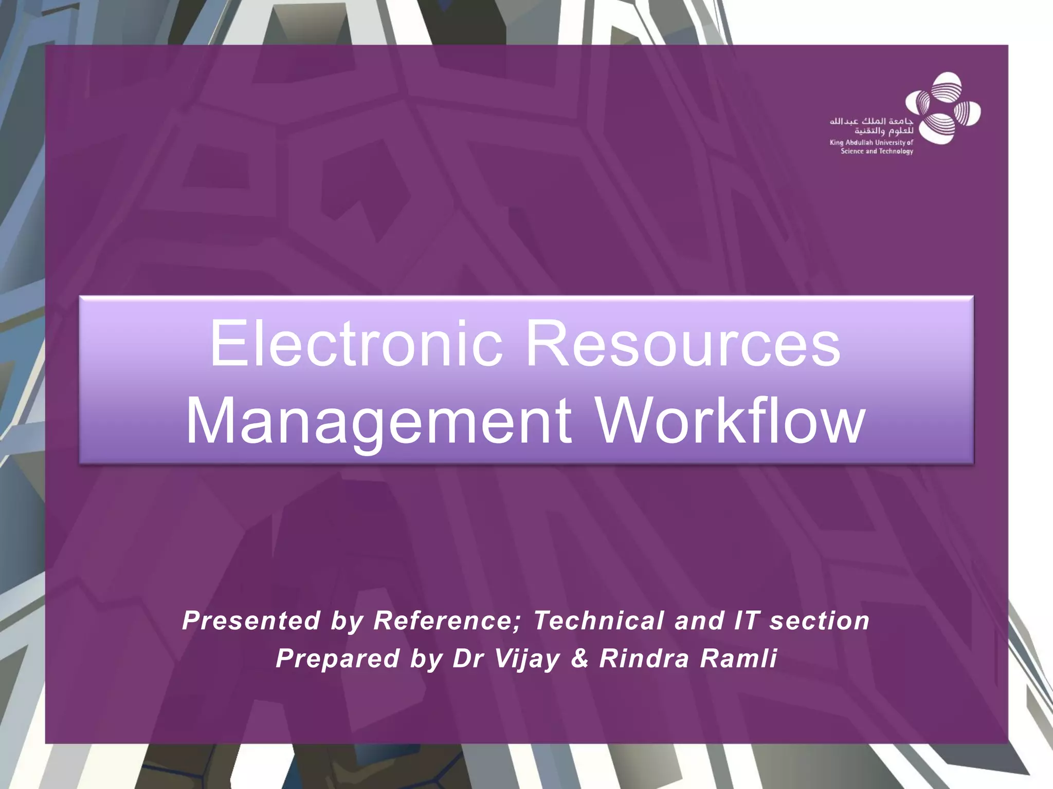 Electronic Resources Management workflow | PDF