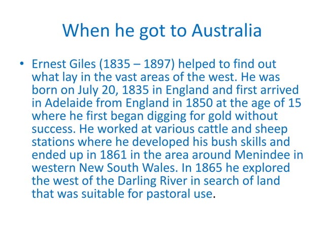 Ernest giles | PPTX | Australia and Oceania Travel | Travel Locations