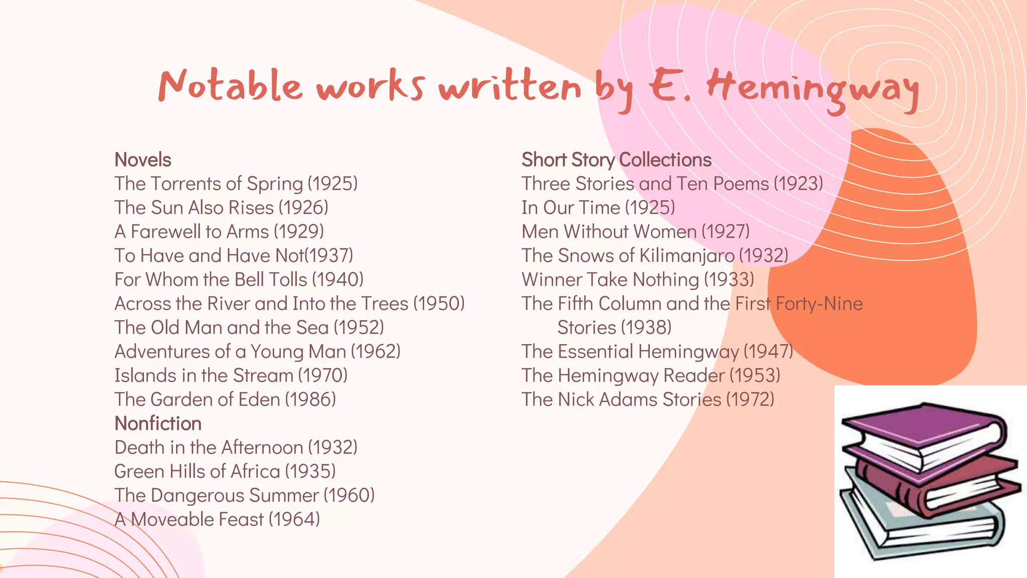 ERNEST HEMINGWAY and his works.pptx | Fiction | Books and Literature