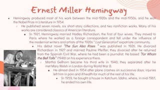 ERNEST HEMINGWAY and his works.pptx | Fiction | Books and Literature