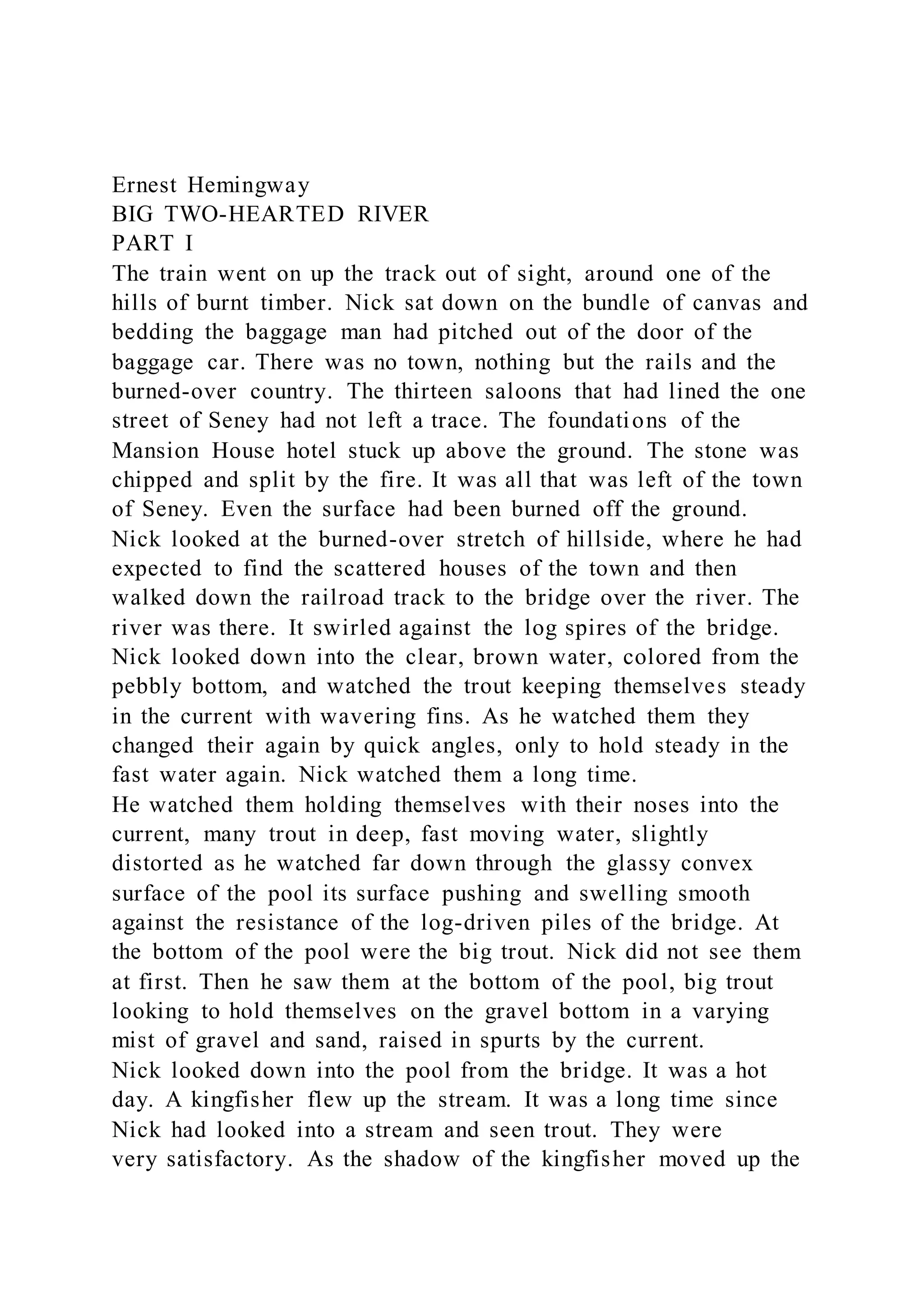Ernest hemingway big two hearted river part i the train wen | DOCX
