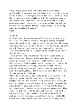 Ernest hemingway big two hearted river part i the train wen | PDF