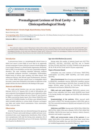 Crimson Publishers-Premalignant Lesions of Oral Cavity - A ...