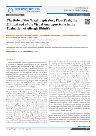 Crimson Publishers-The Role of the Nasal Inspiratory Flow Peak, the Clinical and of the Visual ...