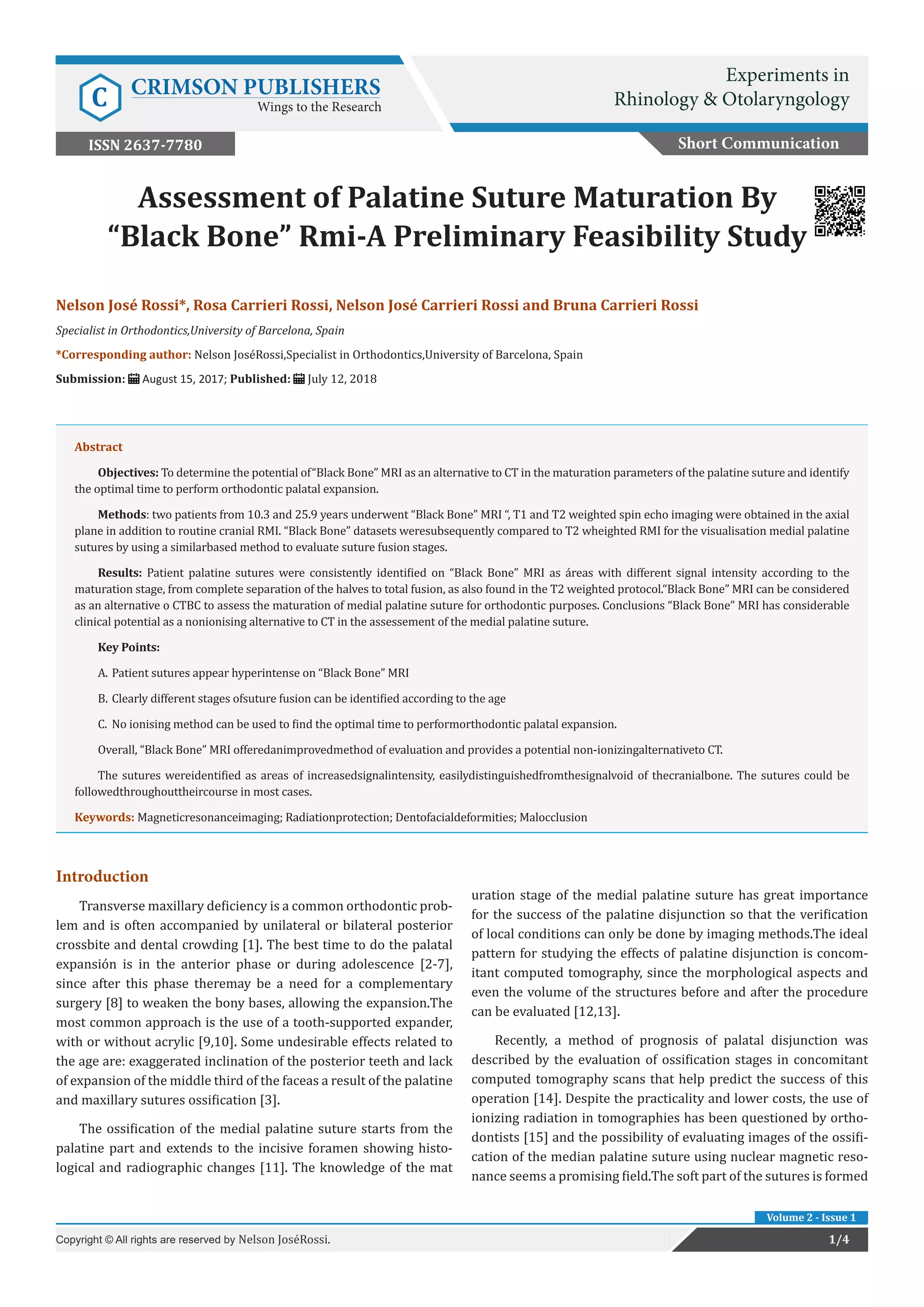 Assessment of Palatine Suture Maturation By “Black Bone” Rmi-A ...