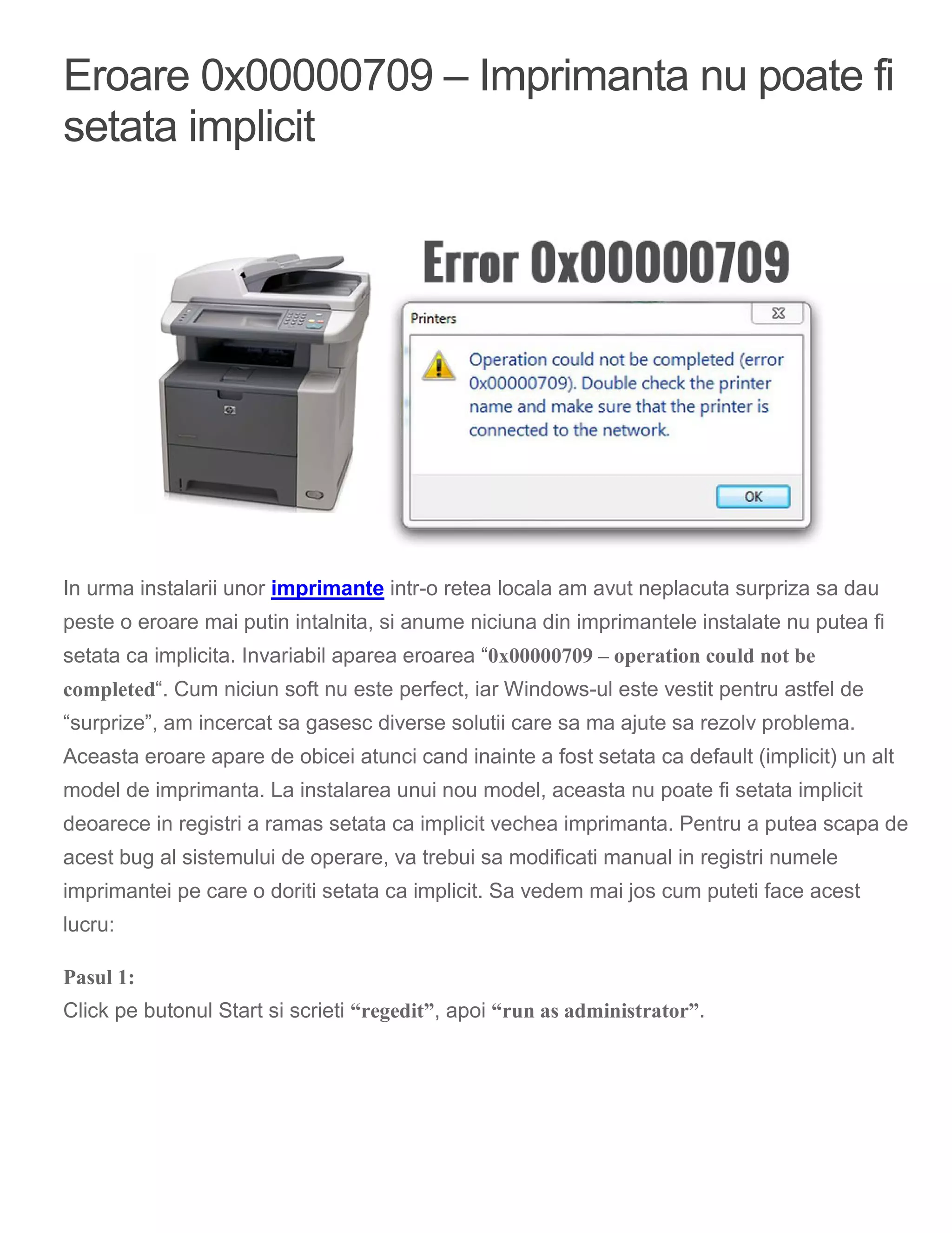 Eroare 0x00000709 - Imprimanta default | PDF