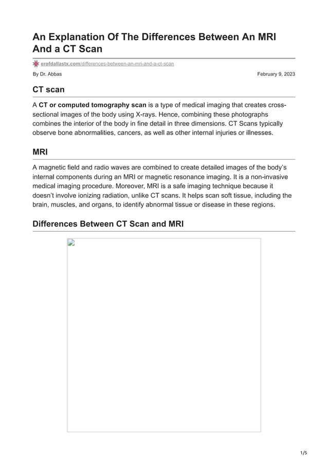 An Explanation Of The Differences Between An MRI And a CT Scan | PDF ...