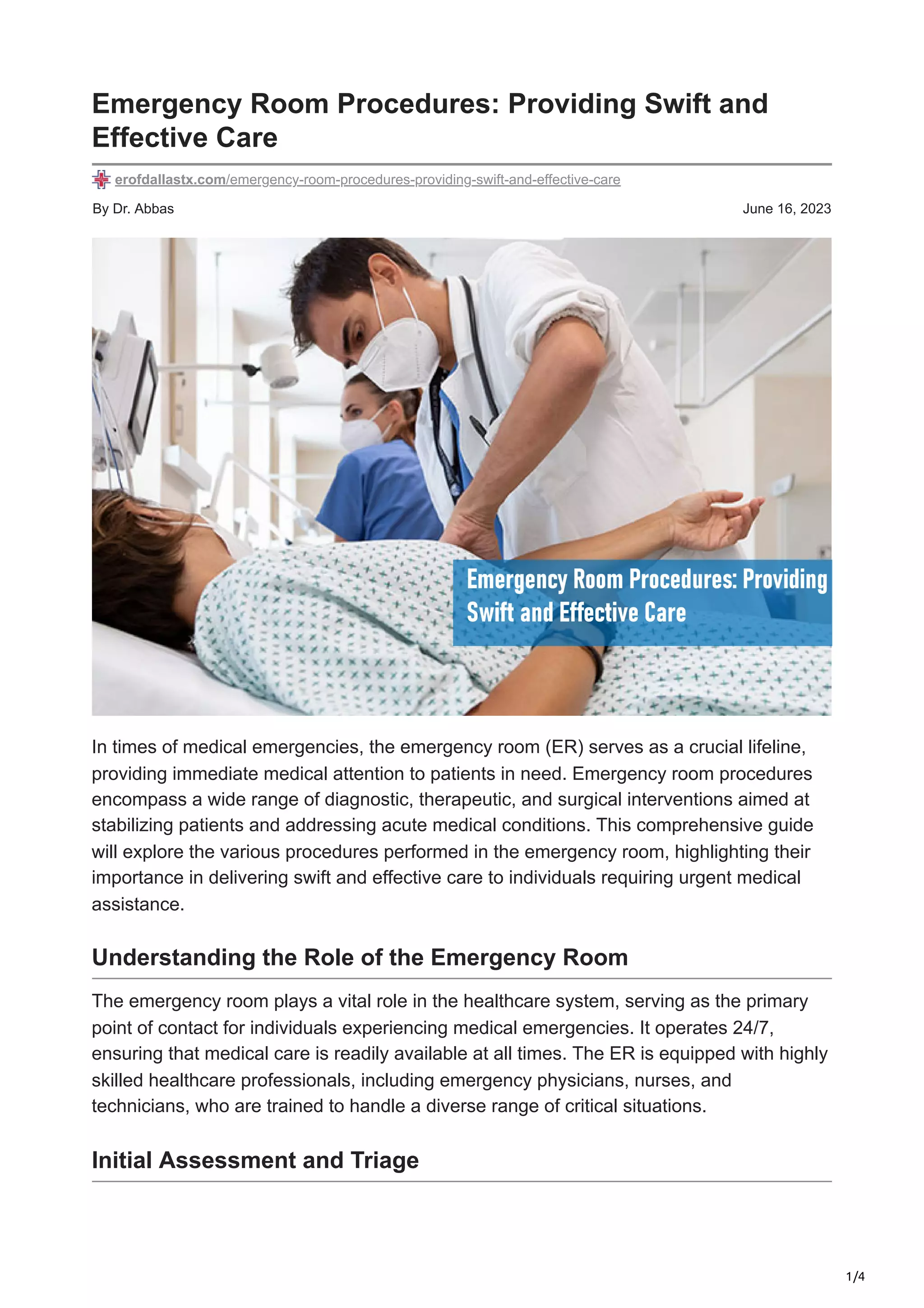 Emergency Room Procedures Providing Swift and Effective Care | PDF
