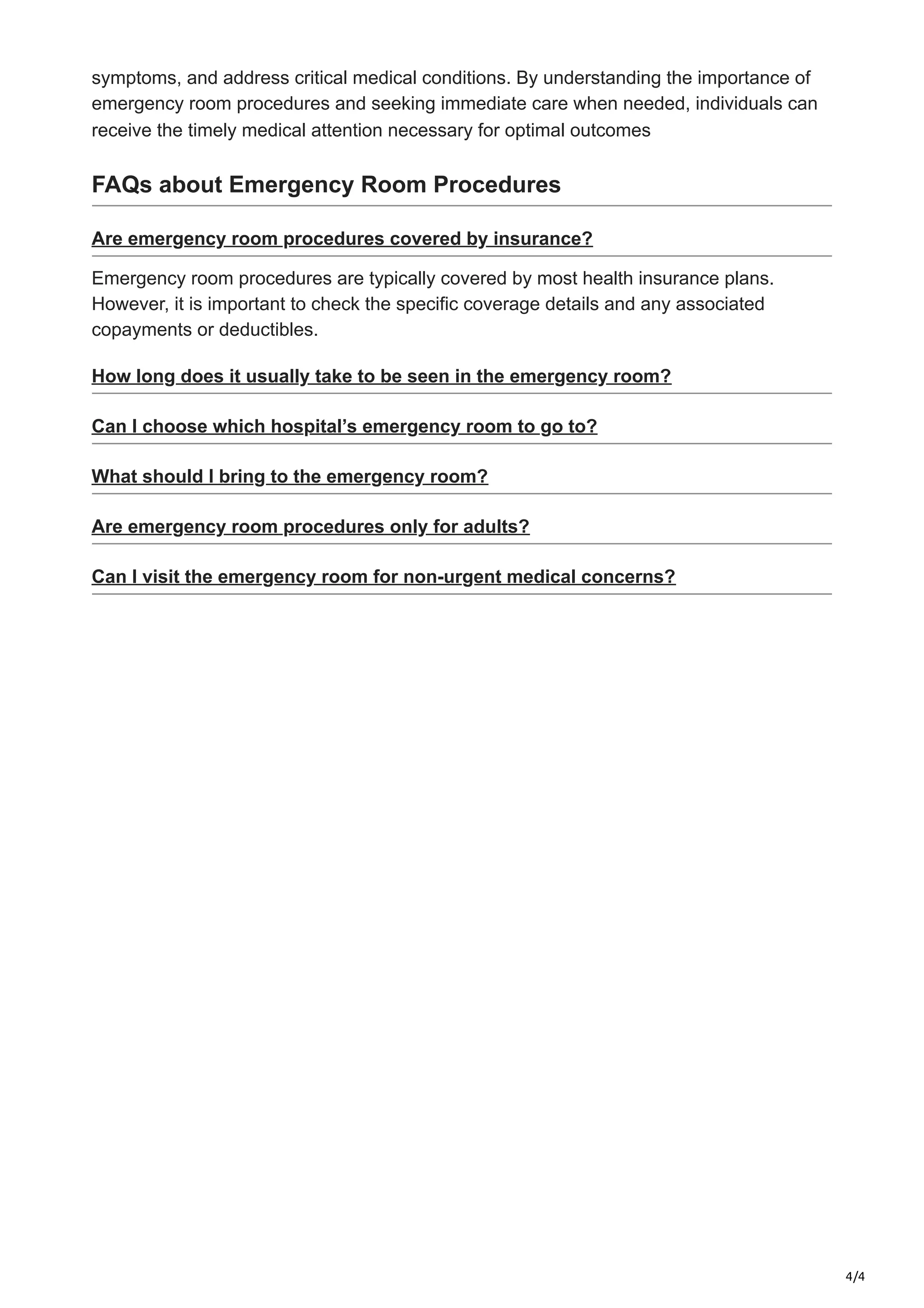 Emergency Room Procedures Providing Swift and Effective Care | PDF