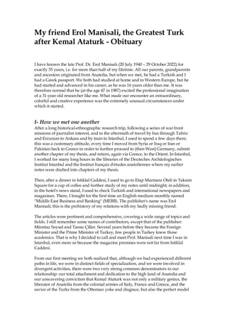 My friend Erol Manisali, the Greatest Turk after Kemal Ataturk ...