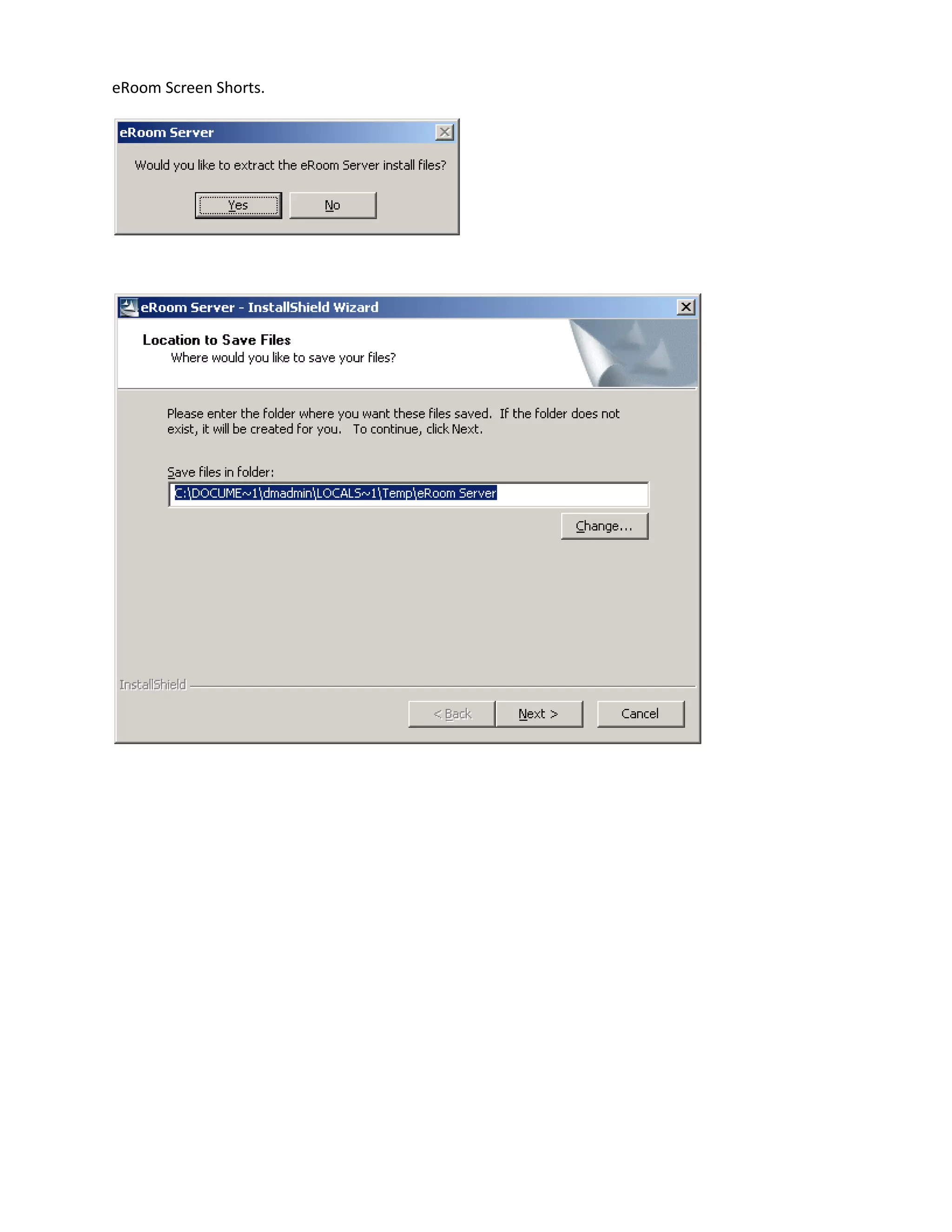 eRoom Installation Screen Shots | DOCX