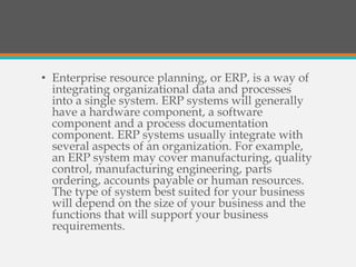 ERP (ENTERPRISE RESOURCE PLANNING) PROJECT PRESENTATION 2020 | PPTX