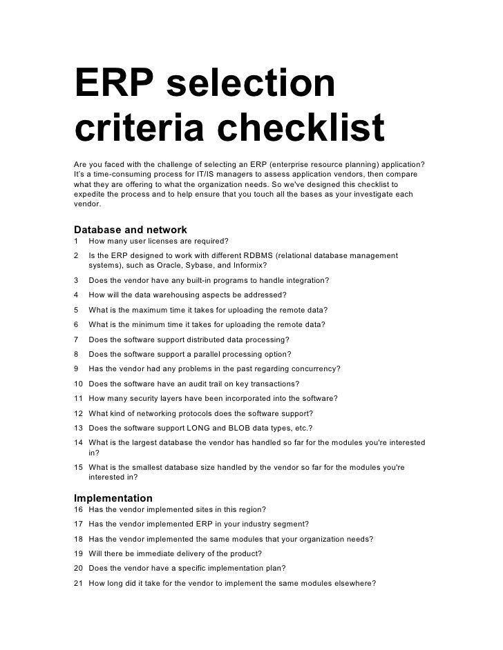 Enterprise Erp Selection Criteria - businessfasr