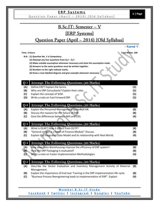[Question Paper] ERP Systems (Old Syllabus) [April / 2014] | PDF