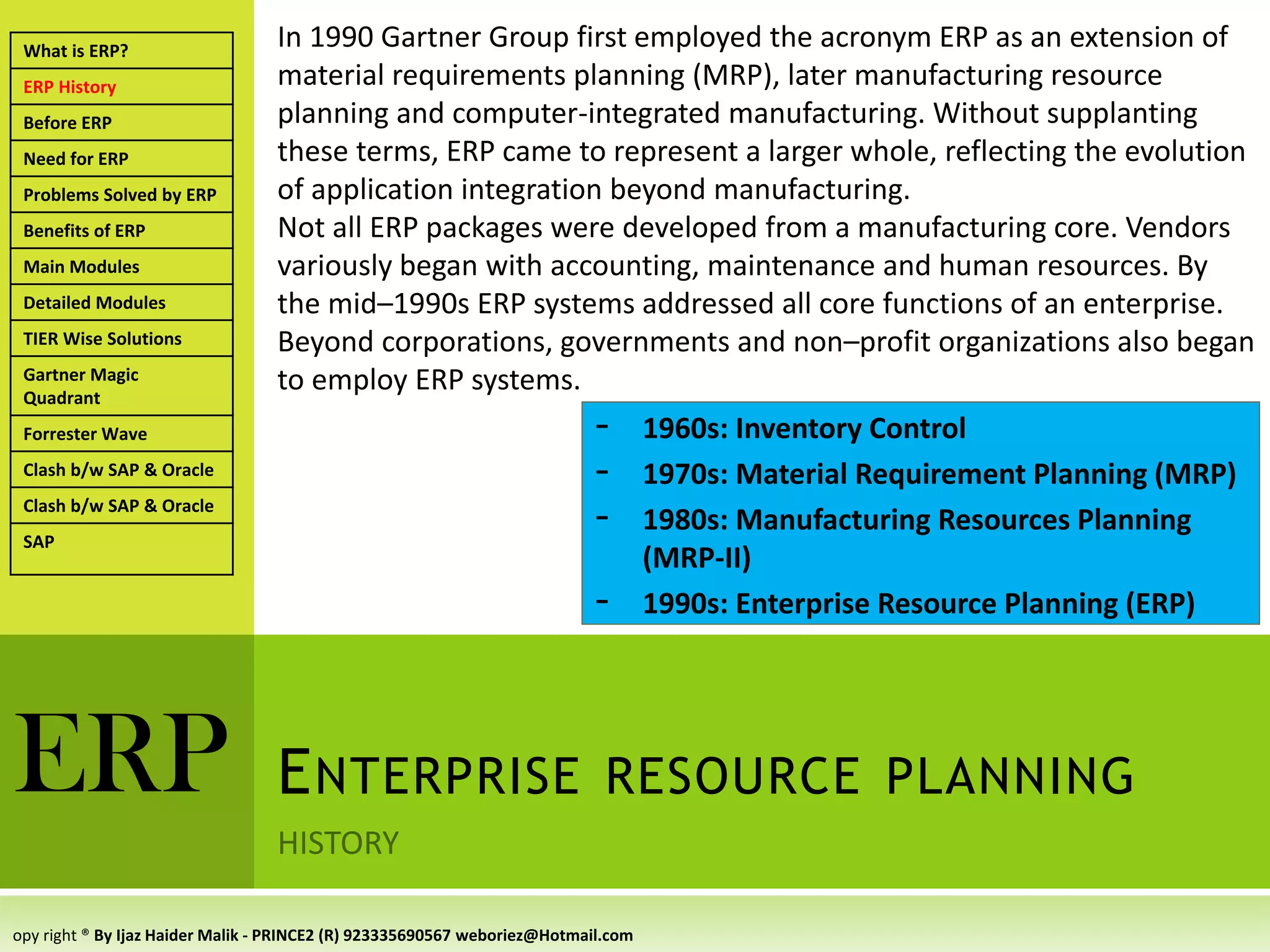 Erp enterprise resource planning sap oracle by ijaz haider malik | PPT
