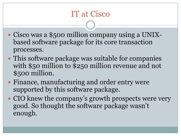 ERP Implementation at Cisco | PPTX | Computing | Technology & Computing