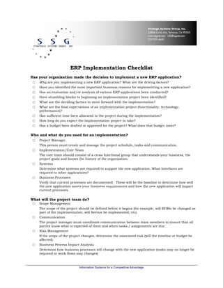 Erp implementation checklist | PDF