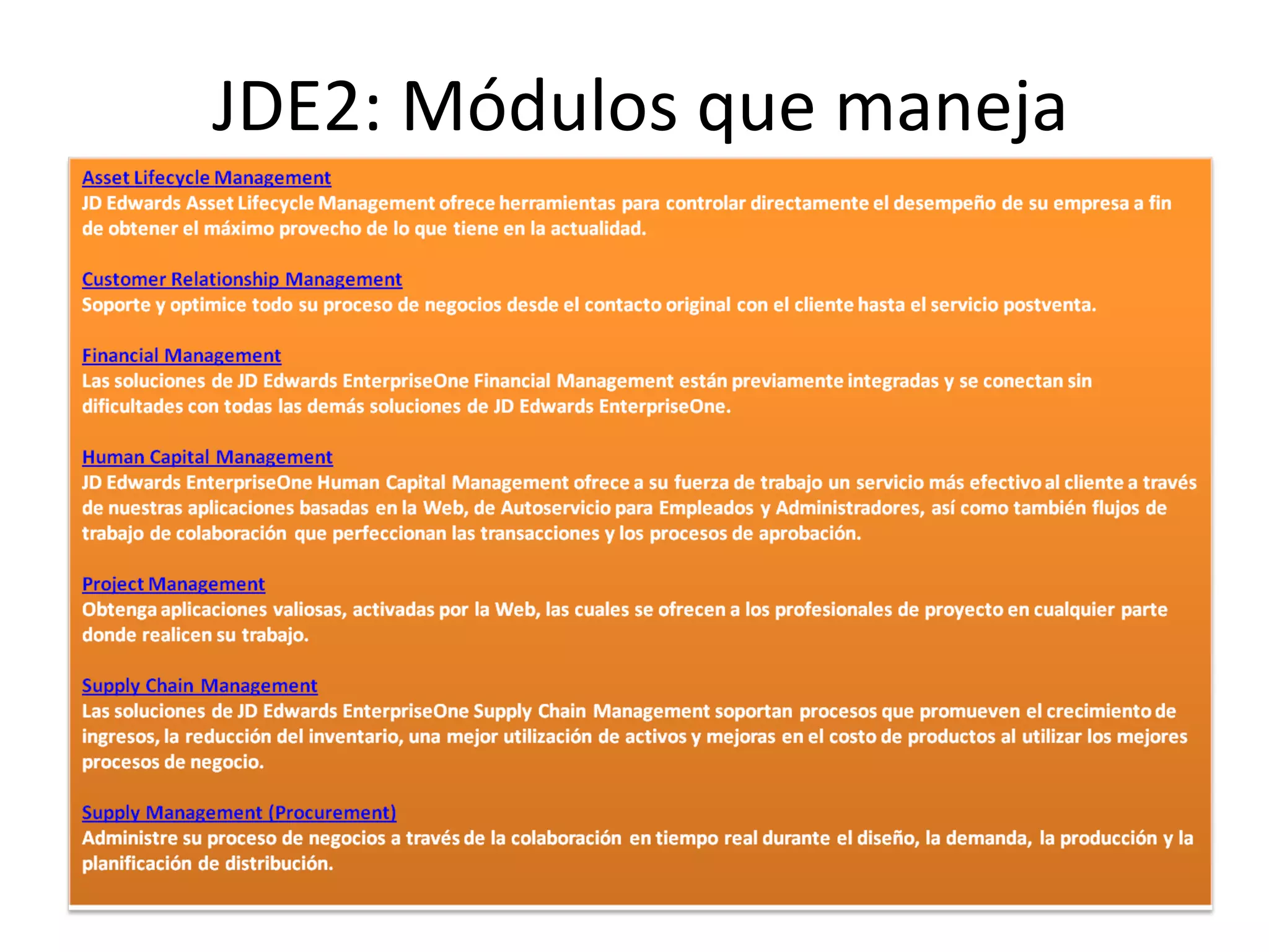 Erp,Oracle,Sap,Jde, Modulos | PPT