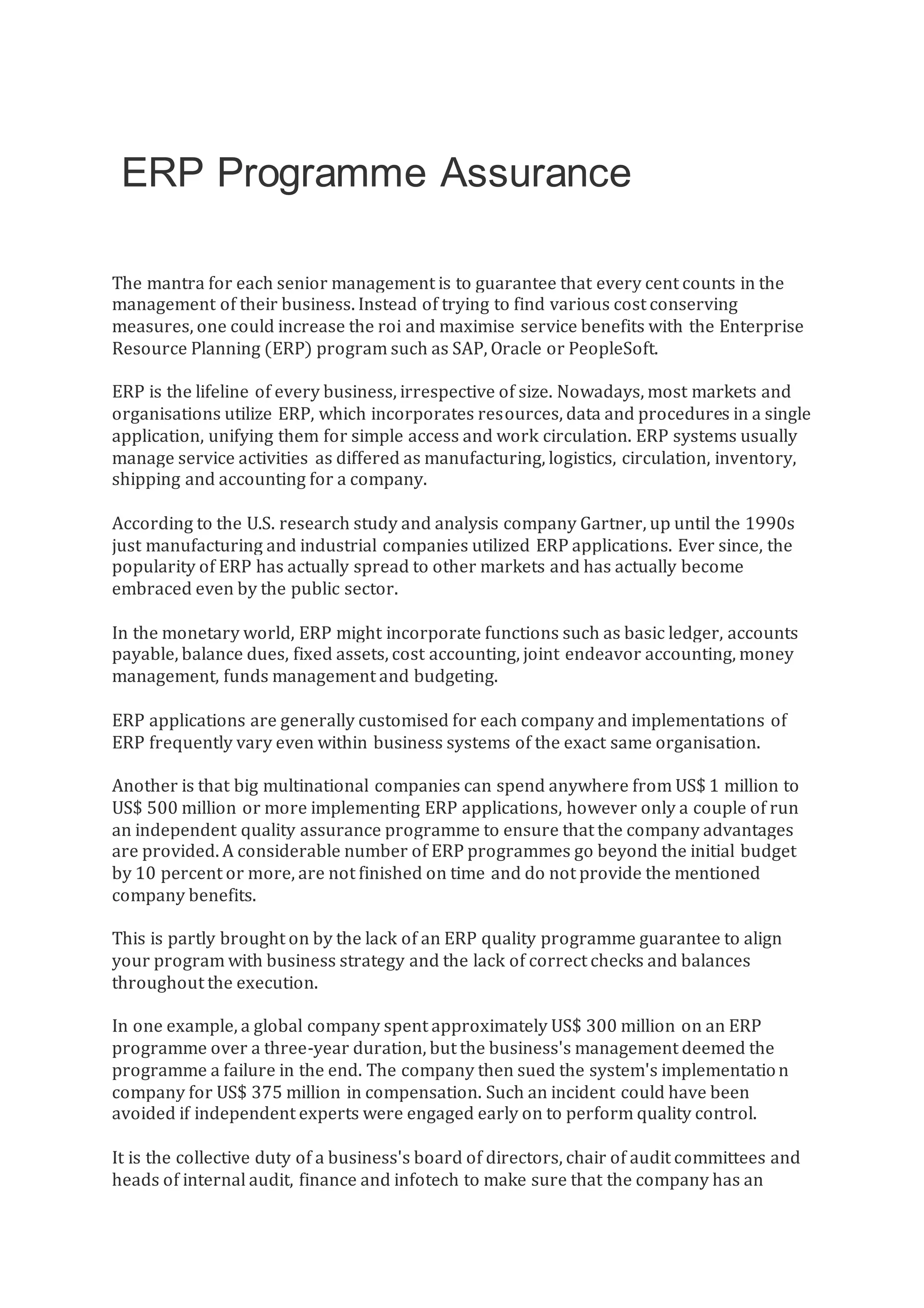 Erp programme assurance | DOCX