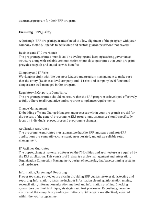 Erp programme assurance | DOCX