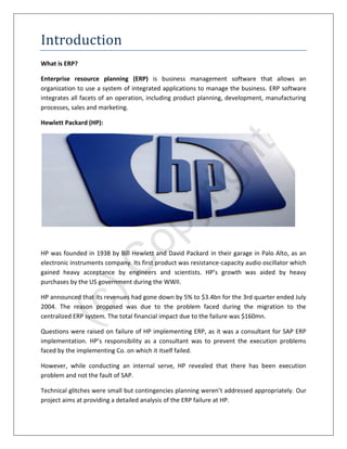 ERP Project: Implementation Failure in HP | PDF