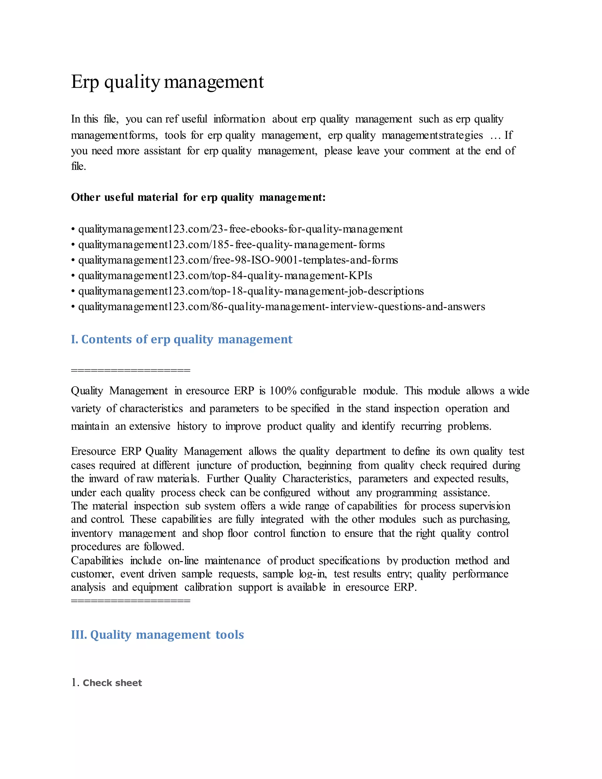 Erp quality management | DOCX