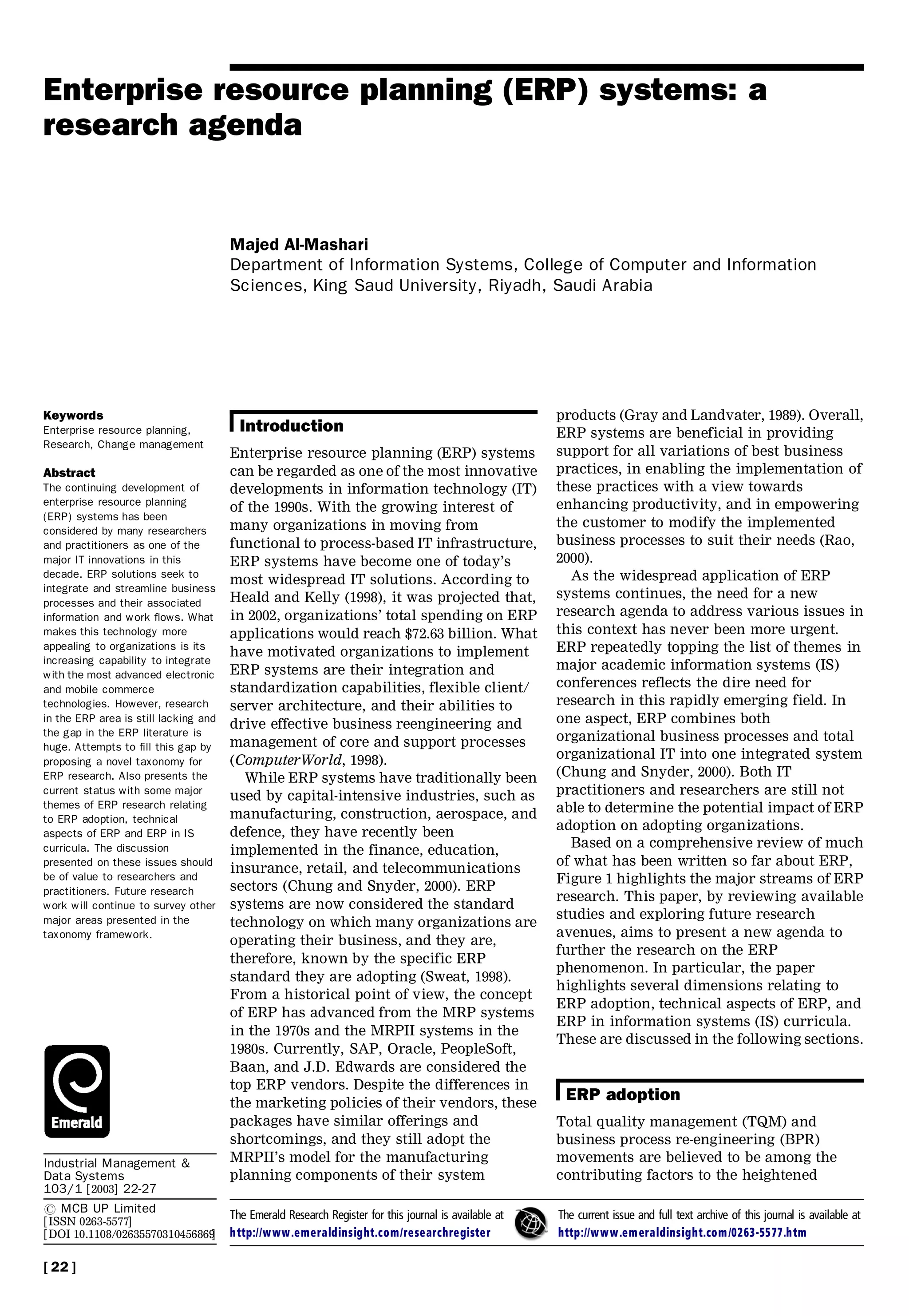 Erp research agenda(imds) | PDF