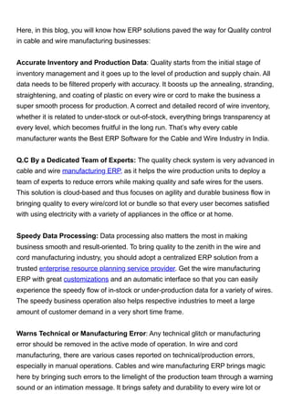 ERP Solution for quality control in cable and wire Manufacturing ...