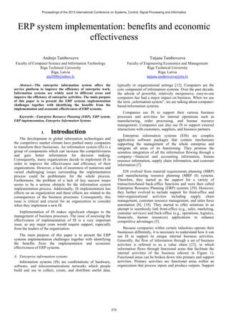 ERP System Implementation Benefits and Economic | PDF