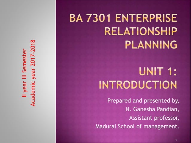 Enterprise Resource planning unit 1 introduction | PPTX
