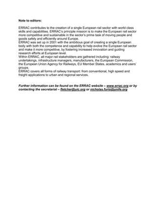 ERRAC, the Technology Platform for the rail sector in Europe, appoints ...