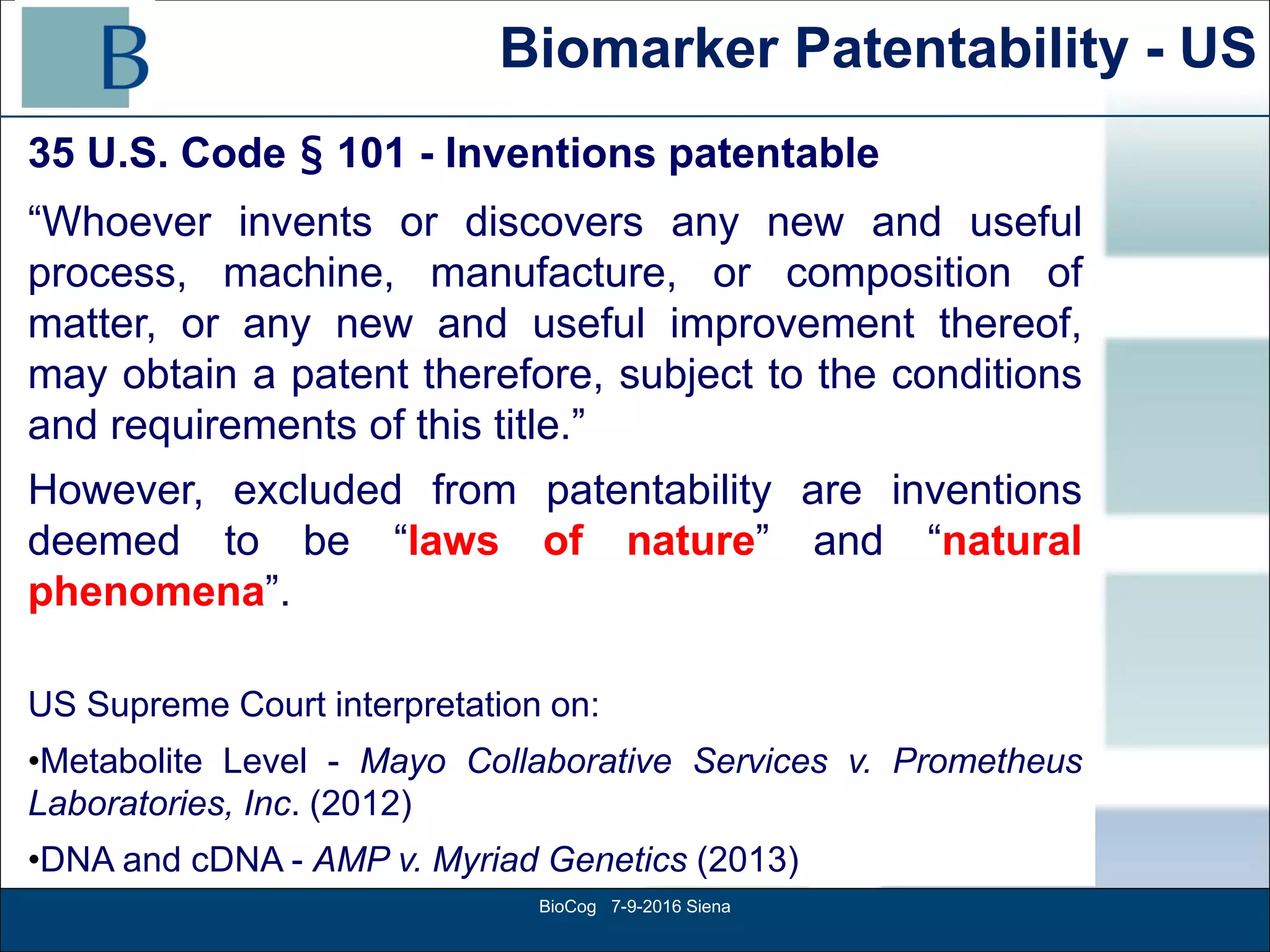 Patentability Requirements on Biomarkers and Diagnostic Methods | PPT
