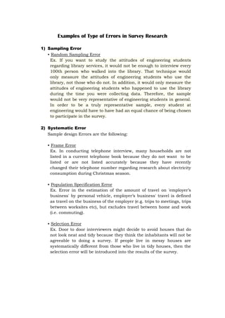 Examples of Type of Errors in Survey Research | DOCX
