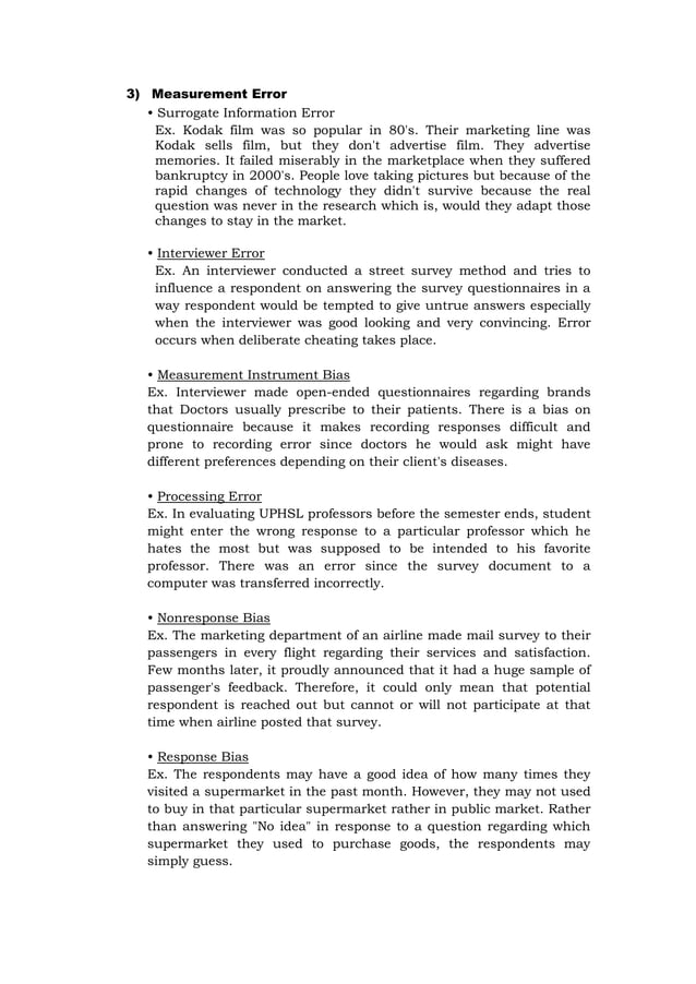 Examples of Type of Errors in Survey Research | DOCX | Educational ...