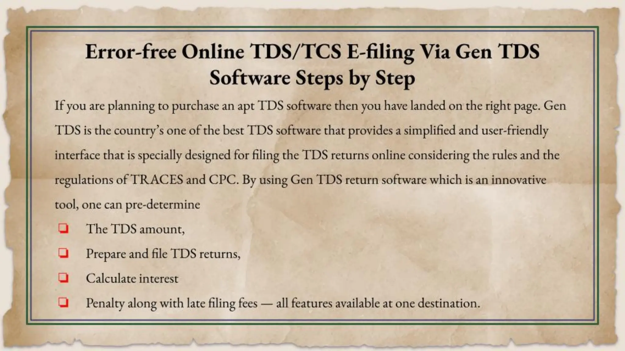 Simple Method for Error-Free Online TDS/TCS Filing with Gen TDS Software | PPT