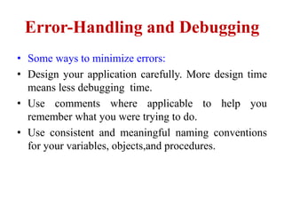 Error handling and debugging in vb